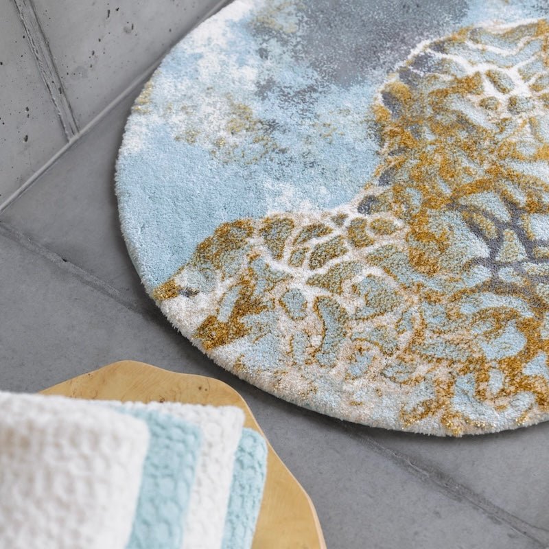 Abyss Habidecor Dune Round Aqua Bath Rug | Giza Cotton Bathroom Rug ...