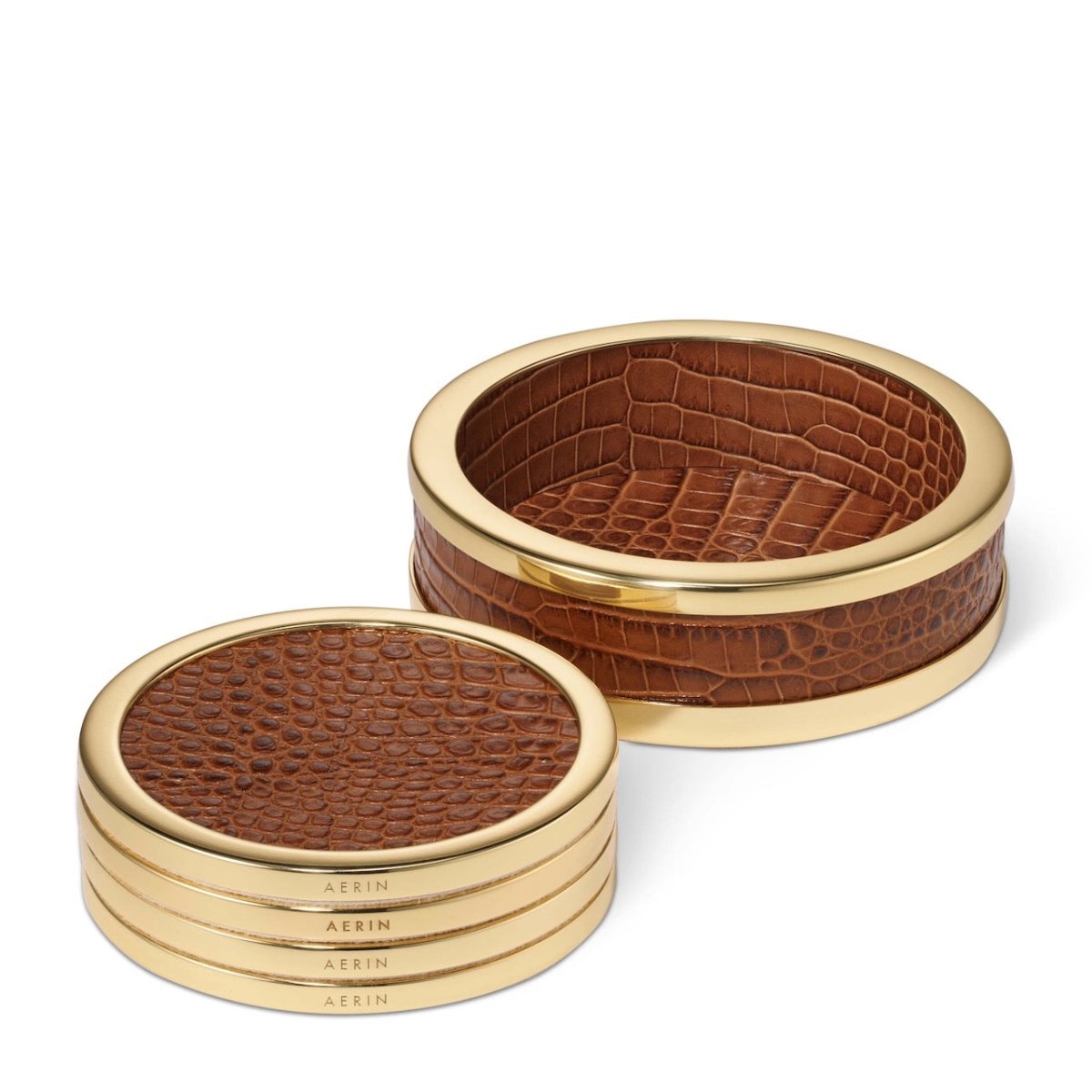 Classic Croc Leather Coasters Set of 4 in Chestnut by AERIN – FIG ...