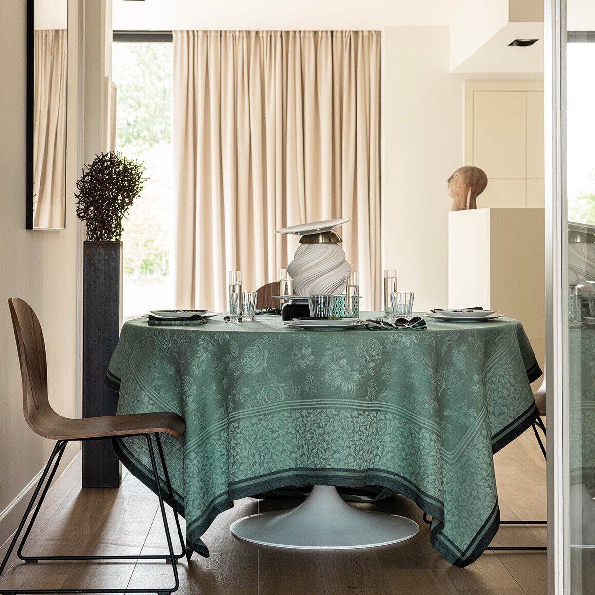Romance Green Tablecloth by Le Jacquard Francais | Holiday Table Linens ...