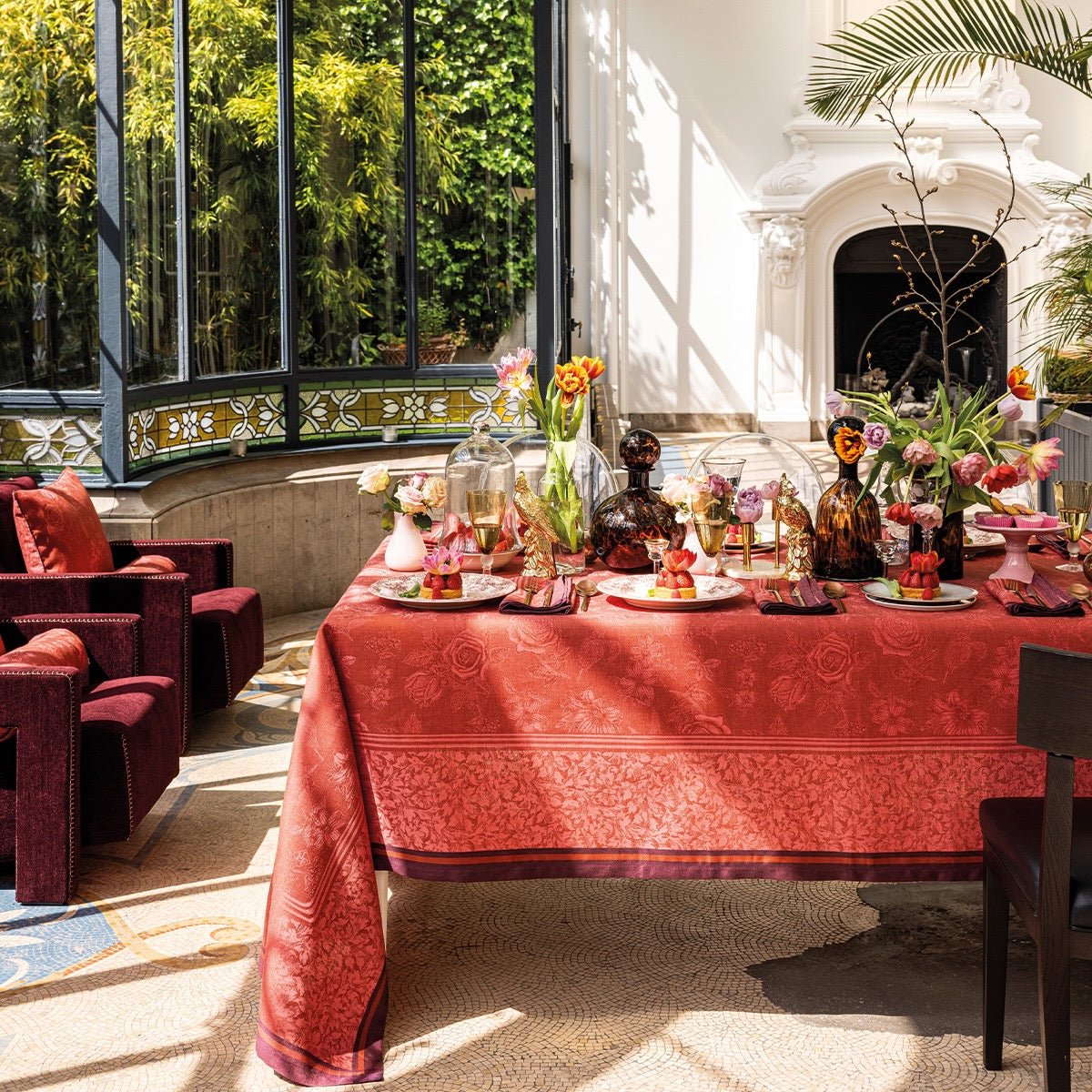 Romance Red Tablecloths by Le Jacquard Francais | Holiday Table Linens ...