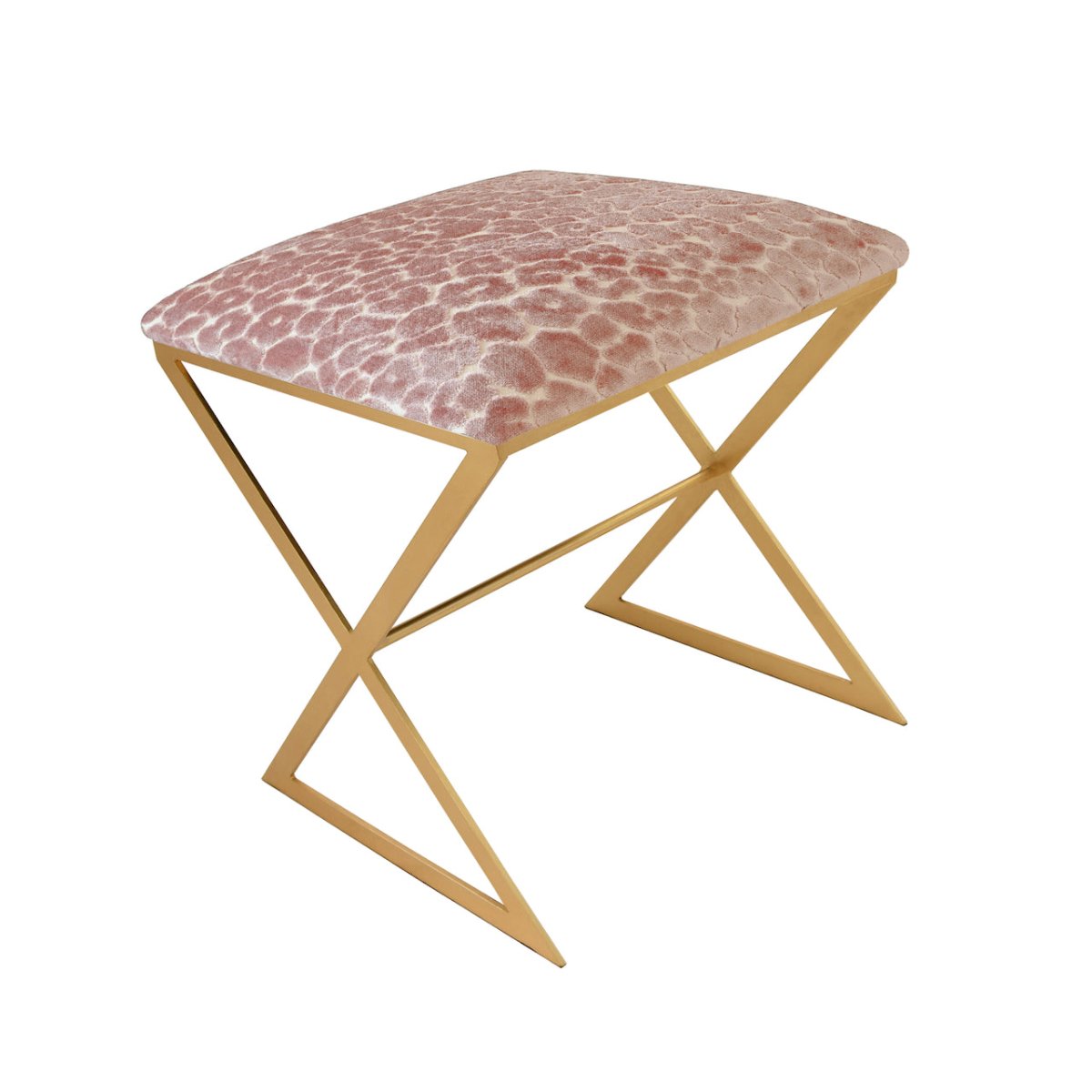 "X" Bench in Gold with Pink Leopard Velvet Fabric | Fig Linens & Home ...