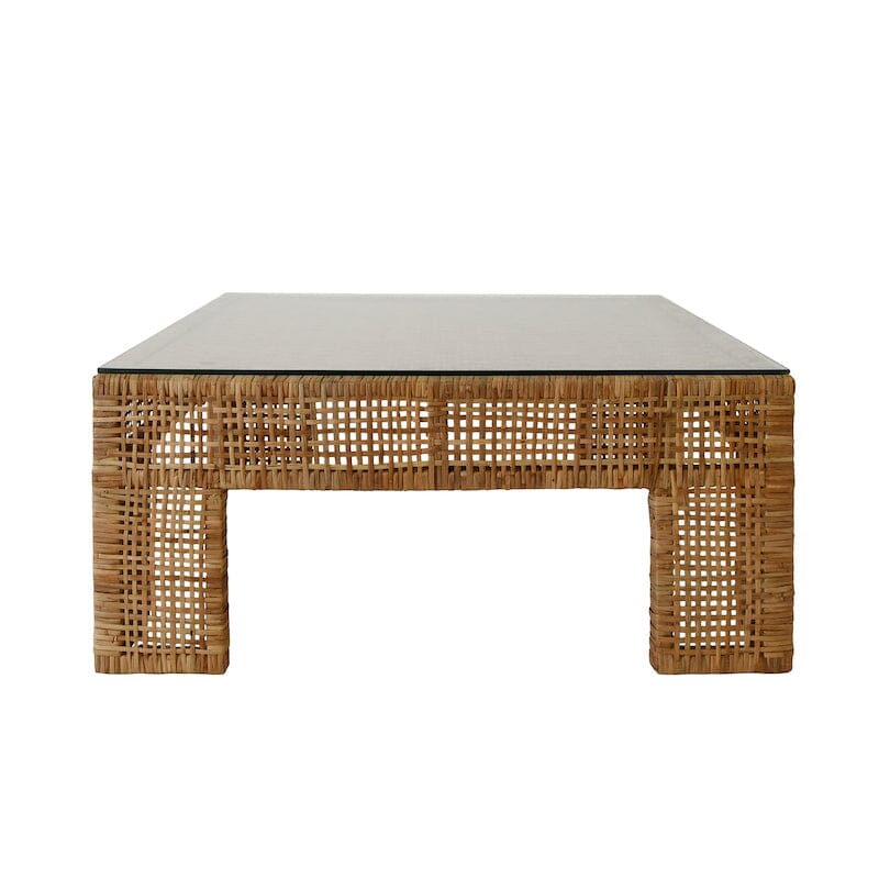 Worlds Away Charlie Rattan Coffee Table with Glass Top - FIG LINENS AND ...