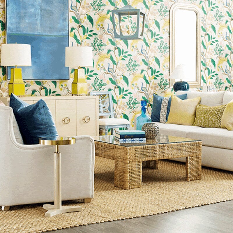 Worlds Away Charlie Rattan Coffee Table with Glass Top - FIG LINENS AND ...