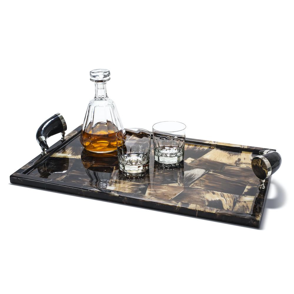 Horn Veneer Serving Tray | LaDorada Brown Horn and German Silver Tray ...